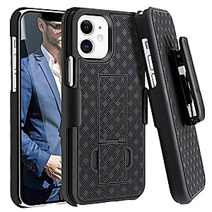 Fingic Compatible with iPhone 12 Case, iPhone 12 Pro Holster Case Combo Shell Slim Rugged Case with Kickstand Swivel Belt Clip Holster Shockproof Cover for 12/12 Pro 6.1" (No Screen Protector), Black