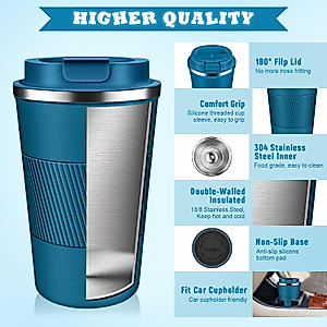 BAYTWA Coffee Tumbler 12oz/380ml - Insulated Coffee Mug with Lid, Leakproof Travel Coffee Cup, Stainless Steel Reusable Coffee Mug for Hot&Cold Drinks, Thermal Coffee Cups for Men Women-Blue/1 Pack