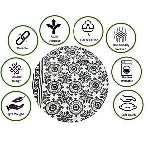 InstyleCraft - Cotton Throw Blanket - Woven Warm Boho Decor Couch Chair Sofa Bed Kitchen Living Room - Block-Printed - Chair Blanket with Tassels for Outdoor Camping Beach Picnic