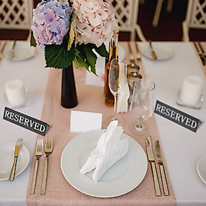 Metal Reserved Table Signs Reserved Sign Reserved Desk Signs Double Sided Table Stand Tents Sign Reserved Seating Signs for Wedding Restaurant Parties Ceremony, 5.91 x 3.15 Inch (Black, 24 Pcs)