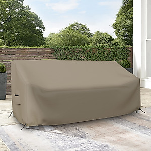 Covers & all Outdoor Loveseat Sofa Cover, 12 Oz Waterproof UV & Weather Resistant Patio Furniture Bench Cover Outdoor Use with Air Vent & Drawstrings (70"W x 35"H x 38"D x 15"FH, Beige)