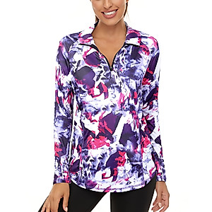 LURANEE UPF 50 Long Sleeve Women,Activewear Plus Size Dry Fit Athletic Tops Relaxed 1/4 Zip Pilates Running Pullover Gym Hiking Jacket Outfits Tops for Leggings Tie Dye XX-Large