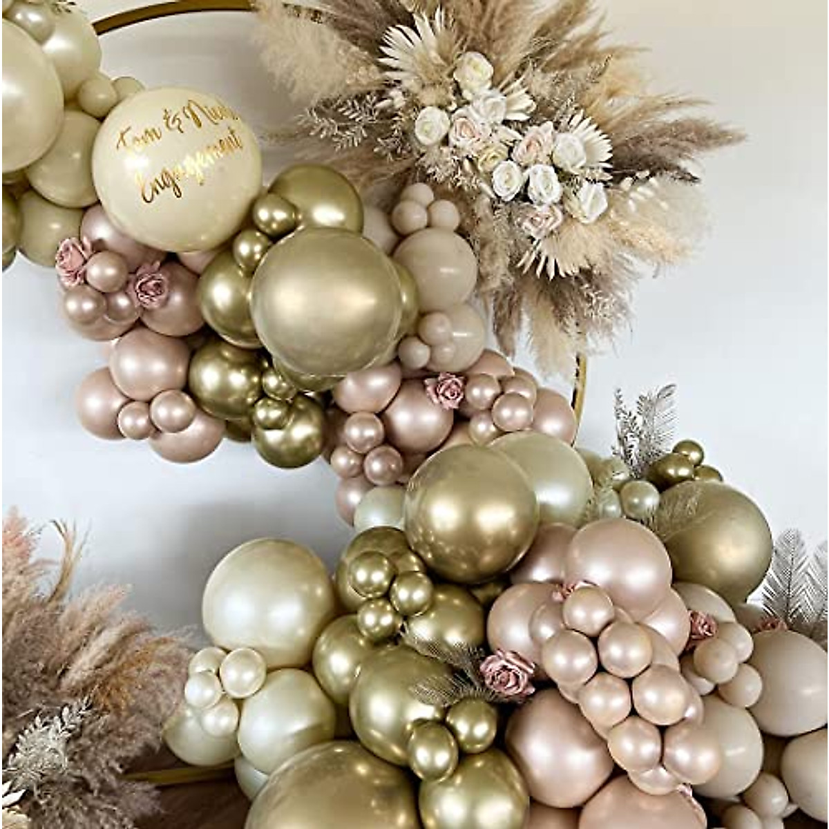 White Sand Gold Balloon Garland Double Stuffed Pearl Pink Balloon Ivory White Balloon Arch Kit Metallic Chrome Gold Balloons For bridal shower Boho Neutral Baby Shower Wedding Birthday Party Decor