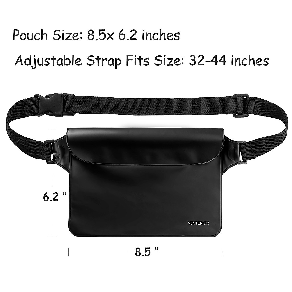 Waterproof Waist Pouch 2-Pack | Beach Accessories Waterproof Fanny Pack Dry Bag for Swimming Snorkeling Sailing Kayaking Pool Water Parks | Keep Your Phone Wallet Safe and Dry (Black & Black)