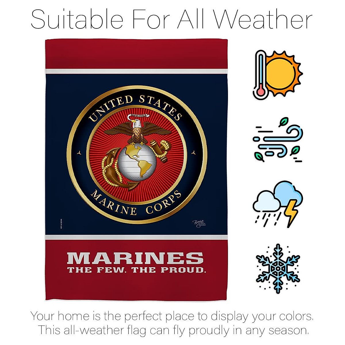 Breeze Decor Proud Marine Corps Garden Flag Set Mailbox Hanger Armed Forces USMC Semper Fi United State American Military Veteran Retire Official House Banner Small Yard Gift Double-Sided, Made In USA