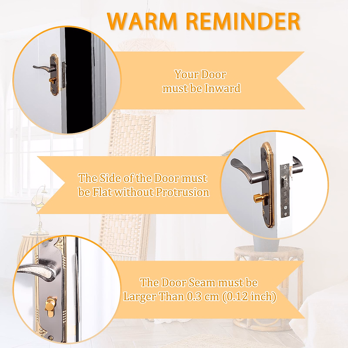 Hotop Door Lock 3 in 1 Door Lock for Travel Door Security Door Locks Devices for Additional and Privacy Safety Door Lock Security Devices for Home Hotel School Apartment College (1 Pcs) Gold