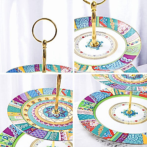 fanquare 3 Tier Vintage Porcelain Cupcake Stand, Green Dessert Stand, Cake Tower, Tea Cake Stand for Birthday, Baby Shower