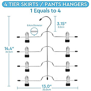 HAODOPSTY Space Saving Pants Hangers with Clips - Ideal Skirt Hanger for Women - Organize Your Closet Efficiently, Chrome, 4Pack