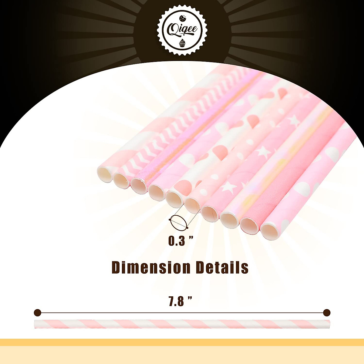 Pink Paper Straws for Drinking Pink Disposable Straws 150pcs Disposable Straws Bulk（10 Pattern） qiqee