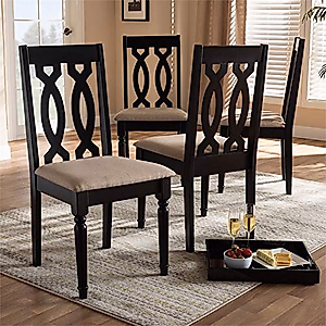 BOWERY HILL 17.9" Modern Oak Wood Dining Chair in Espresso/Sand (Set of 4)