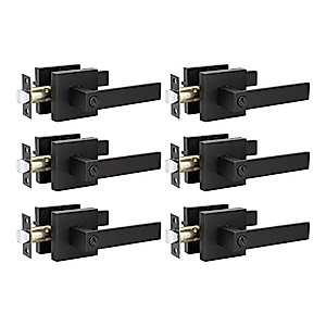 KNOBWELL 6 Pack Door Handles Black, Privacy Door Lever Bed and Bath Leverset Lockset, Left or Right Handing, Matte Black Finish 2.07 lb One Lever