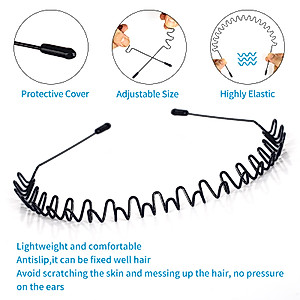 CAMKONG 6PCS Metal headbands for Men Headbands Women Wavy Hairband Spring Hair Hoop Sports Fashion Hair Bands Unisex Black Elastic Non Slip Simple Headwear Accessories