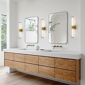 KAISITE Gold Bathroom Light Fixture - Modern Bathroom Vanity Light Dimmable LED Bathroom Sconce Wall Lighting Fixture with Double Layer Shades 13W 4000K 23inch Bath Vanity Light Bar over Mirror