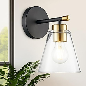 Hamilyeah Black and Gold Wall Sconces Set of 2, Bathroom Sconces Wall Lighting Fixture Indoor with Glass Shade, Mordern Black Wall Sconce Lighting for Kitchen, Hallway, Living Room