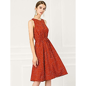 Allegra K Women's Sleeveless Split Neck Drawstring Waist Casual Floral Midi Dress X-Large Red
