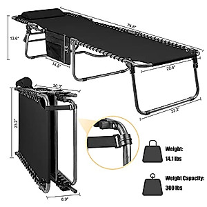Heavy Duty Folding Chaise Lounge Chairs for Outside Beach Patio Pool Lawn Sunbathing Sun Tanning Lightweight Adjustable 5-Position Lay Flat Portable Trifold Outdoor Lounge Chair for Camping Deck