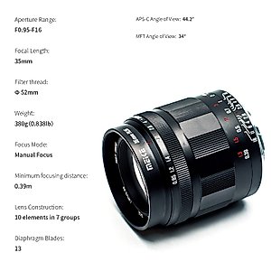 Meike 35mm f0.95 RF-Mount Fixed Manual Focus Lenses Large Aperture APS-C Lens Compatible with Canon EOS-R EOS-RP R5 R5C R6 R7 R10 Mirrorless Camera