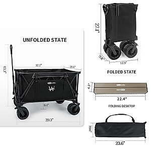 Whitsunday Folding Collapsible Wagon, Heavy Duty Beach Wagon Cart, Extra Large Utility Camping Park Wagon Cart with Aluminum Table Plate and All Terrain Wheel