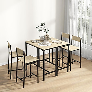 HOMCOM 3 Piece Bar Table and Chairs, Industrial Dining Table Set for 2, Counter Height Kitchen Table with Bar Stools, Breakfast Table Set for 2 for Small Space, Oak