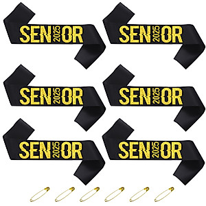 6Pcs Black Senior 2025 Sash with Gold Printing Letters, 2025 Graduation Celebrations Sashes, Class of 2025 Sash for Graduation Party, Senior Cheer Sashes, Cheerleader Sash, Class Competition Sashes