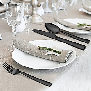 Homikit 66-Piece Shiny Black Silverware Set with Serving Utensils, Stainless Steel Square Flatware Cutlery for 12, Home Restaurant Eating Utensils with Fork Spoon Knife, Mirror Polish, Dishwasher Safe