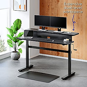 Stand Steady Tranzendesk | 55 Inch Dual Level Standing Desk with Shelf | Easy Crank Height Adjustable Sit to Stand Desk | Stand Up Workstation with Monitor Riser for Home & Office (55in / Black)
