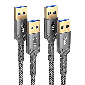 JSAUX USB 3.0 A to A Male Cable, USB 3.0 to USB 3.0 Cable 2 Pack(3.3ft+6.6ft) USB Male to Male Cable Double End USB Cord Compatible for Hard Drive Enclosures, DVD Player, Laptop Cooler and More(Grey)