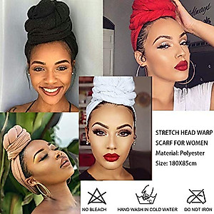 YMHPRIDE 4 Pieces Stretch Jersey Turban Head Wrap Knit Headwraps Urban Hair Scarf Solid Color Ultra Soft Extra Long Breathable Head Band Tie for Women