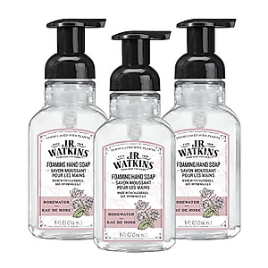 J.R. Watkins Foaming Hand Soap with Pump Dispenser, Moisturizing Foam Hand Wash, All Natural, Alcohol-Free, Cruelty-Free, USA Made, Rosewater, 9 fl oz, 3 Pack