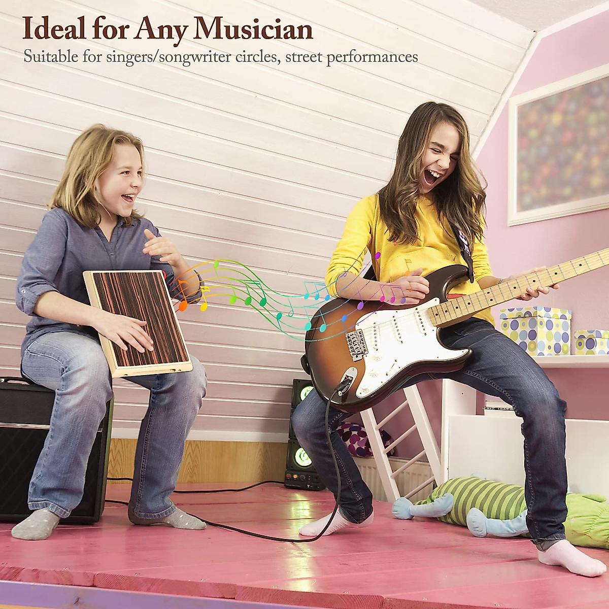 summina Compact Travel Box Drum Cajon Flat Hand Drum Percussion Instrument with Adjustable Strings Carrying Bag