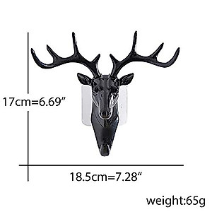 6.69"x7.28" Black Creative Antler Home Decoration Resin Hook Wallhook for Key Personality Animal Deer Head Free Punch Towels Wall Hook