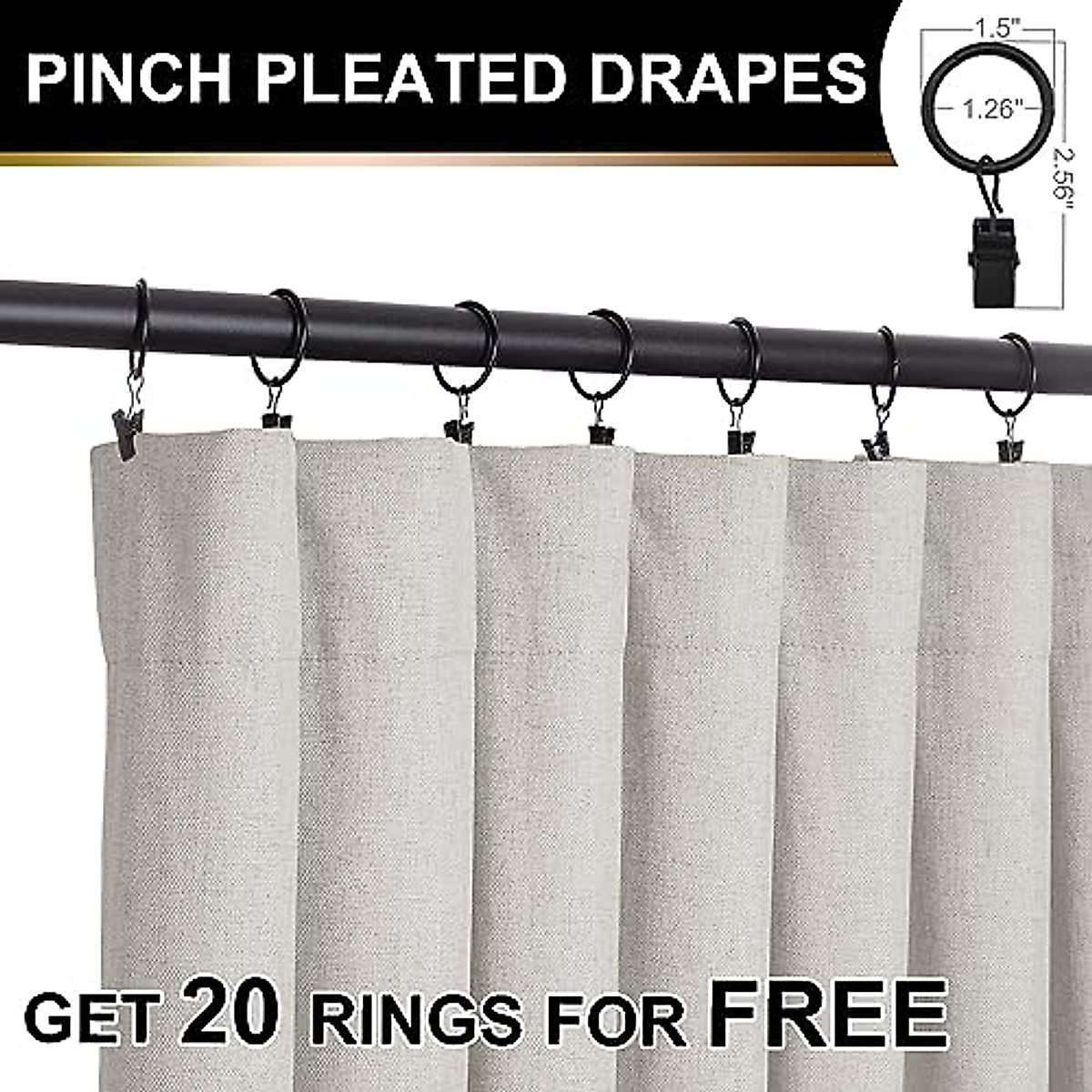 100% Blackout Shield Linen Blackout Curtains 108 Inches Long 2 Panels Set, Clip Rings/Rod Pocket Blackout Curtains No Light, Black Out Curtains & Drapes for Bedroom, 50 inches Wide Each Panel, Beige
