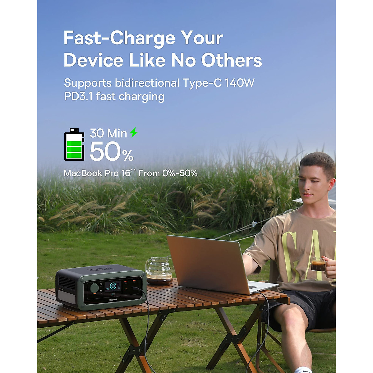 Baseus Portable Power Station ioTa 420W, 288Wh Solar Generator with 90000mAh LiFePO4 Backup Battery, 140W PD3.1 Fast Charging, 2 AC Outlets, LED Light for Outdoor Camping, RVs, CPAP, Home Emergency