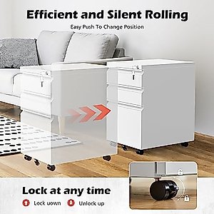 OLIXIS Home Office, File Cabinet Fireproof with Lock, Mobile Storage with Pre-Assembled, 3 Drawer, White