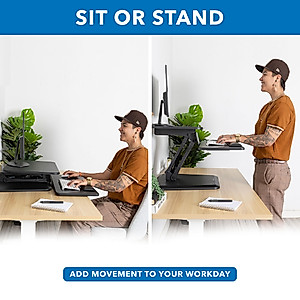 Mount-It! Sit Stand Desk Converter, Ergonomic Height Adjustable Tabletop Standing Desk, Gas Spring Compact Desk Riser MI-7916, Black Stand