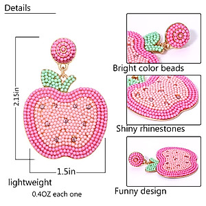 Beaded Teacher Earrings for Women, Apple Teach love Inspire Rhinestone Enamel Drop Dangle Earrings Colorful Creative Cute Teachers Appreciation Day Back To School Jewelry Gifts