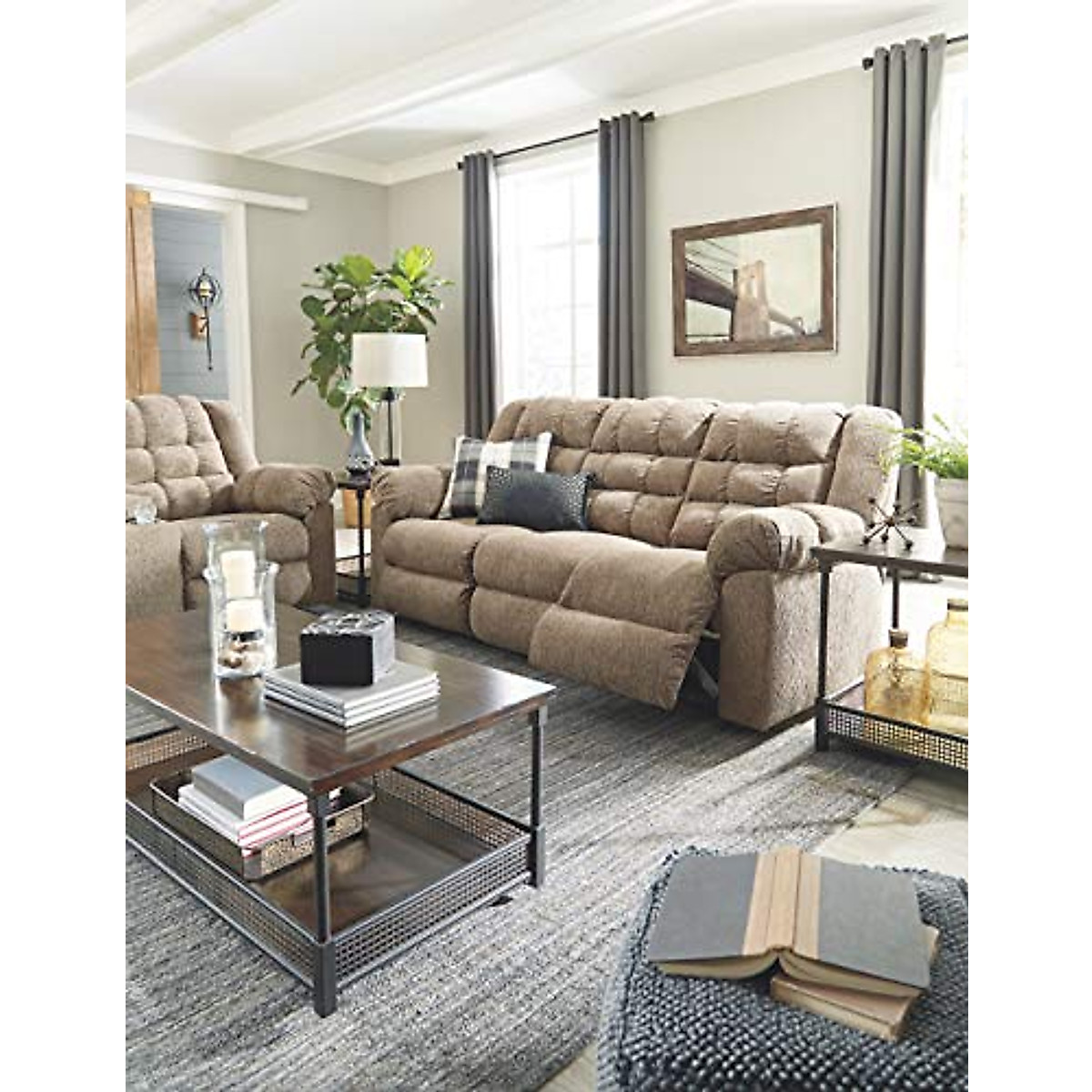Signature Design by Ashley Workhorse Oversized Manual Reclining Sofa, Light Brown