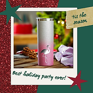 Onebttl Flamingo Skinny Glitter Tumbler Gifts For Women, Female, Her and Flamingo lovers - 20oz/590ml Stainless Steel Insulated Tumbler with Straw, Lid, Message Card - (Pink Sliver Gradient)