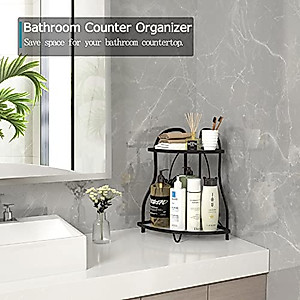 Tamomic 2 Tier Corner Bathroom Sink Organizer Countertop Shelves,Vanity Organizer Trays Shelf Storage with Decor Butterfly,Black