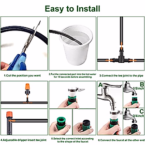 AUMIO Drip Irrigation Kit 115FT Garden Irrigation System 1/4" 1/2” Blank Distribution Tubing Watering System Adjustable Nozzle Automatic Irrigation Equipment for Greenhouse, Flower Bed, Patio, Lawn