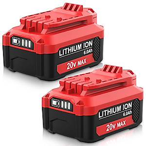 2PACK CMCB206 6000mAh Lithium ion Replacement Battery Compatible with Craftsman 20V Battery CMCB202 CMCB204 CMCB201 CMCB209 CMCB205 CMCS500 V20 Series Cordless Power Tool(Only for V20 Series)(Red)
