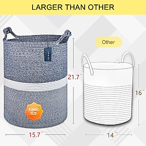 COMSE Extra Large Blanket Basket, Tall Laundry Basket, Laundry Hamper, 15.7”x 21.7”, Storage Basket, Blanket Basket for Living room, Toy Basket, Woven Basket, Clothes Baskets,Blend Navy Blue/White