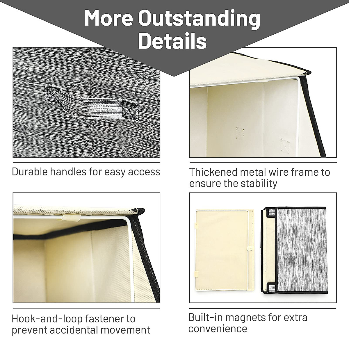 Giantex Storage Bins Set of 4 Stackable Cubes Fabric Baskets w/Lid, Handles, Magnetic Linen Container Boxes for Toys, Clothes, Files Foldable Closet Organize Bags 15”x14”x10” (Coffee+Gray)