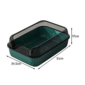 Qianly Cat Litter Box,Cat Toilet,Detachable, Anti Splash,Easy to Clean, Stain Resistant Scatter Shield Kitty Litter Pan Cat Litter Tray Kitty, Green