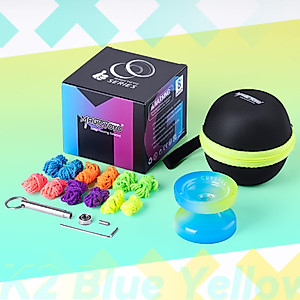 Yoyo K2 Crystal - Professional Responsive Yoyo for Kids Beginners, Dual Purpose Yo-Yo for Advanced + Extra Unresponsive Yo Yo Bearing + 12 Yoyo Strings+Storage Bag + Removal Tool ( SkyBlue Yellow)