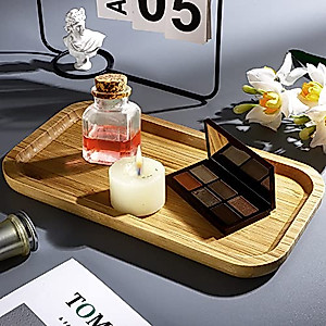 2 Pcs Bamboo Tray Bathroom Counter Tray Bathroom Tray Organizer Bamboo Toothbrush Holder Bathroom Counter Decor, 11.4 x 6.3 x 0.8 Inches, 9.8 x 5.5 x 0.8 Inches