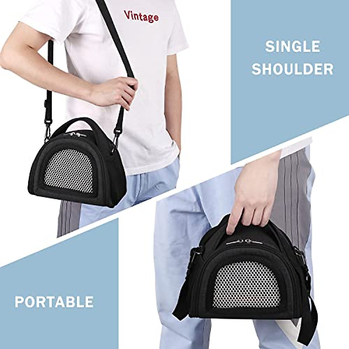 YUDODO Hamster Carrier Guinea Pig Carrier Bag Small Animal Sugar Glider Pouch Gerbil Hedgehog Portable Travel Carrier Outdoor Hangbag Flying Squirrel Rat Carrier Black