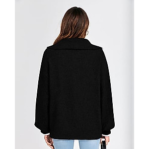 BTFBM Women's 2023 Fall Winter Half Zip Pullover Sweaters Casual V Neck Long Sleeve Ribbed Knit Loose Jumper Tops(Solid Black, Medium)