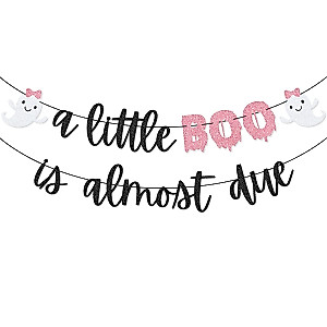 A little Boo Is Almost Due Banner for Halloween Girl Baby Shower Pink Black Girl Halloween Party Decorations