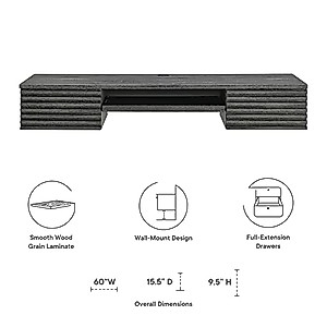 Modway Render 60" Mid-Century Modern Wall-Mount Office Desk in Charcoal